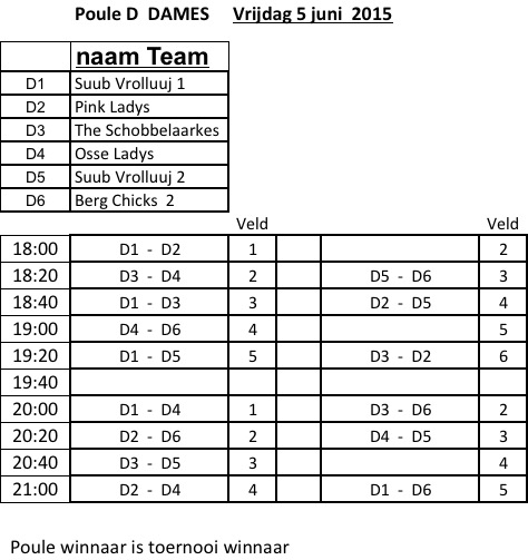 Speelschema's minivoetbal toernooi - SV Sibbe